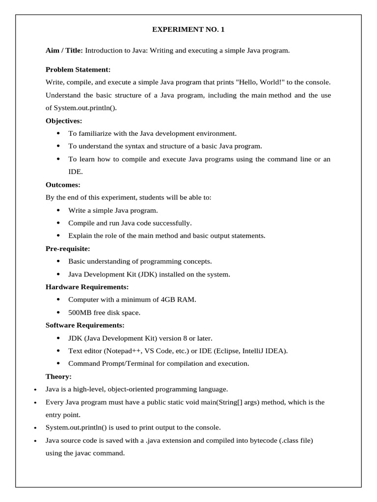 Experiment No-1 (Basic) | PDF | Java (Programming Language ...