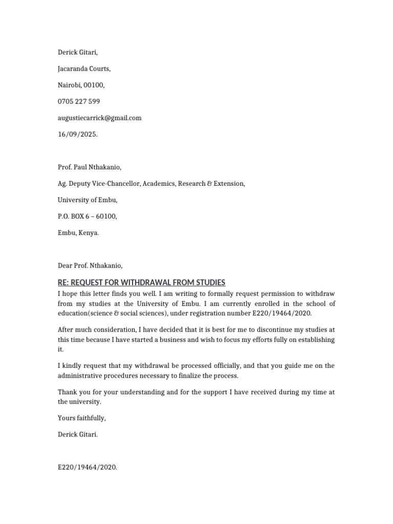 Withdrawal Request Letter | PDF