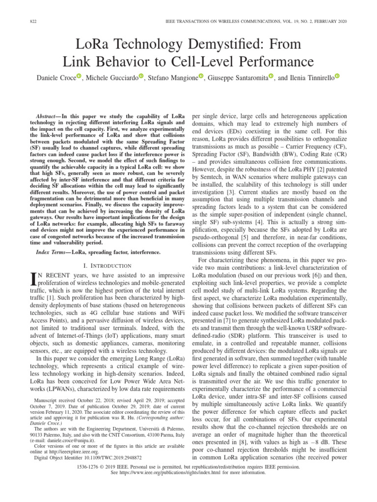 LoRa Technology Demystified From Link Behavior To Cell-Level ...