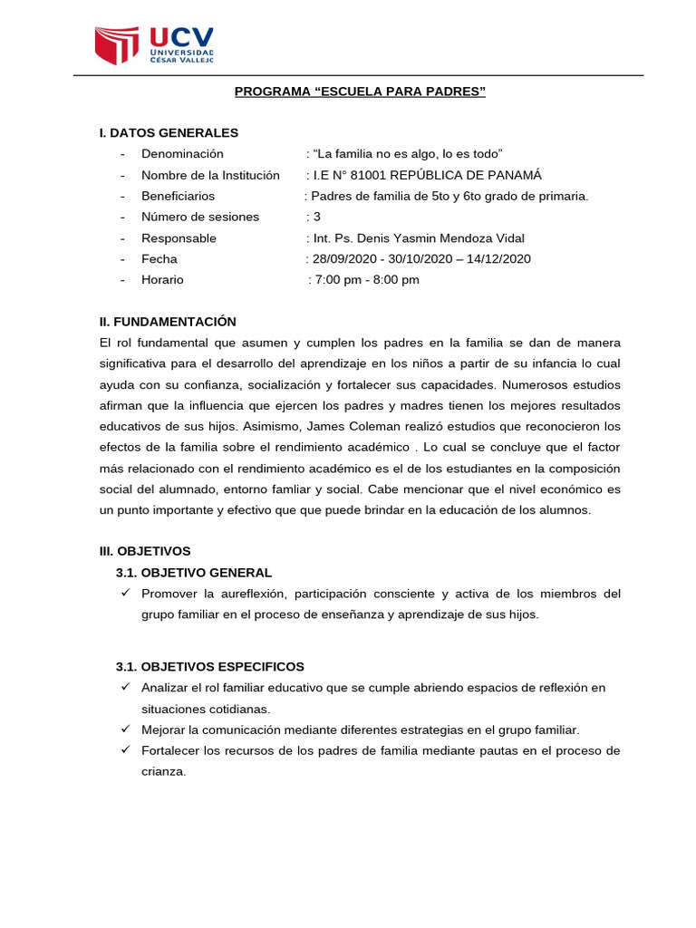 INFORME DE ESCUELA DE PADRES | PDF | Comunicación | Aprendizaje