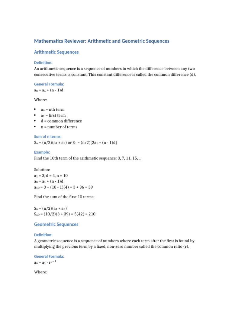 Math Reviewer Sequences | PDF