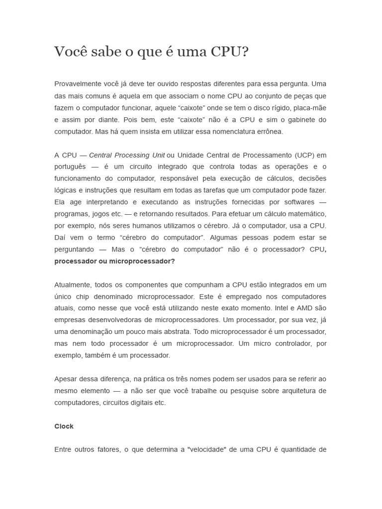 Você Sabe o Que É Uma CPU | PDF | Unidade central de processamento ...