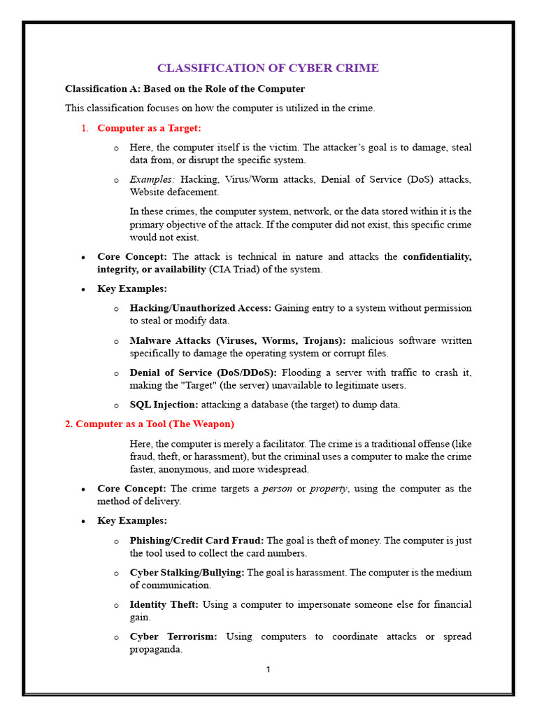 Classification of Cyber Crime 1 | PDF | Computer Security | Security