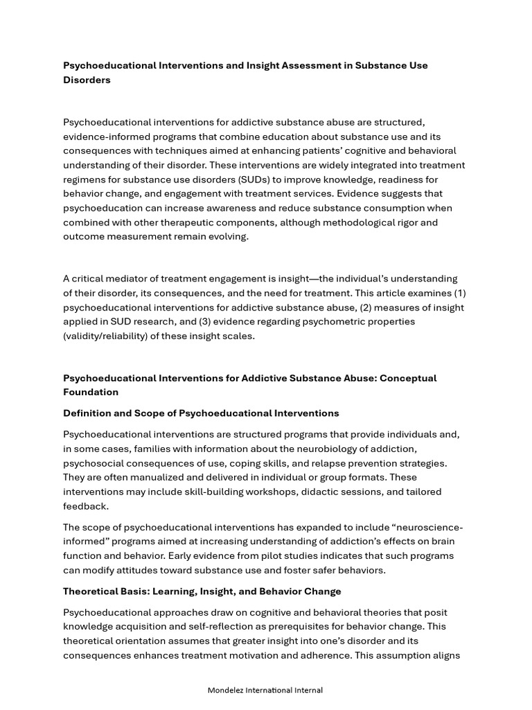Psychoeducational Interventions and Insight Assessment in Substance Use ...