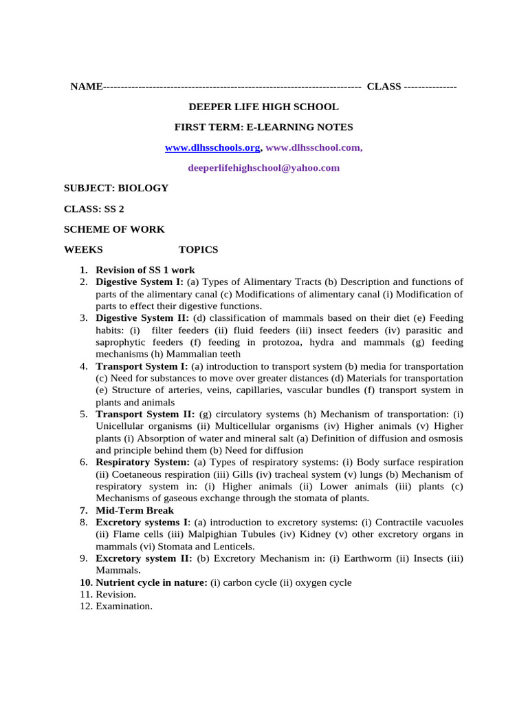 605066006 Biology Ss2 1st Term e Notes | PDF | Circulatory System | Artery