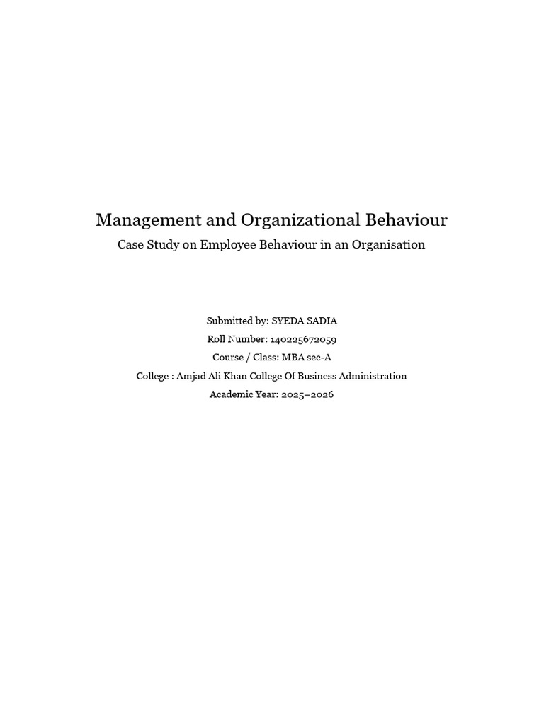 Management and Organizational Behaviour | PDF | Job Satisfaction ...