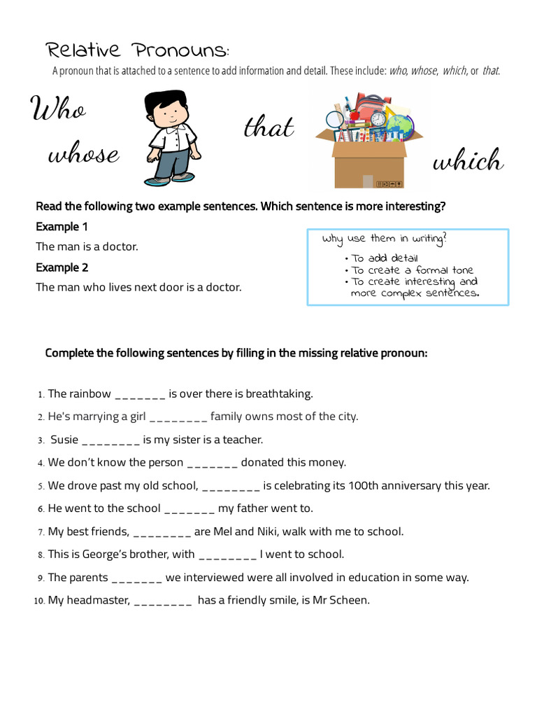 Who Whose at Which: Relative Pronouns | PDF | Chess Openings | Linguistics