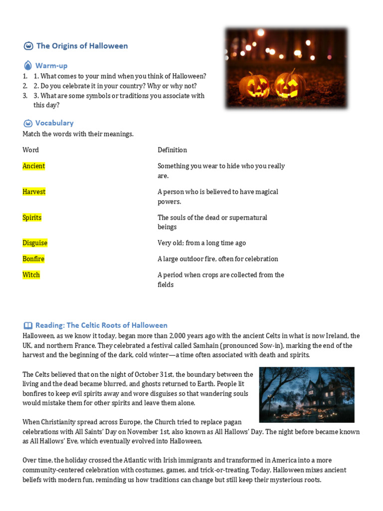 The_Origins_of_Halloween_Worksheet | PDF | Halloween | Observances ...
