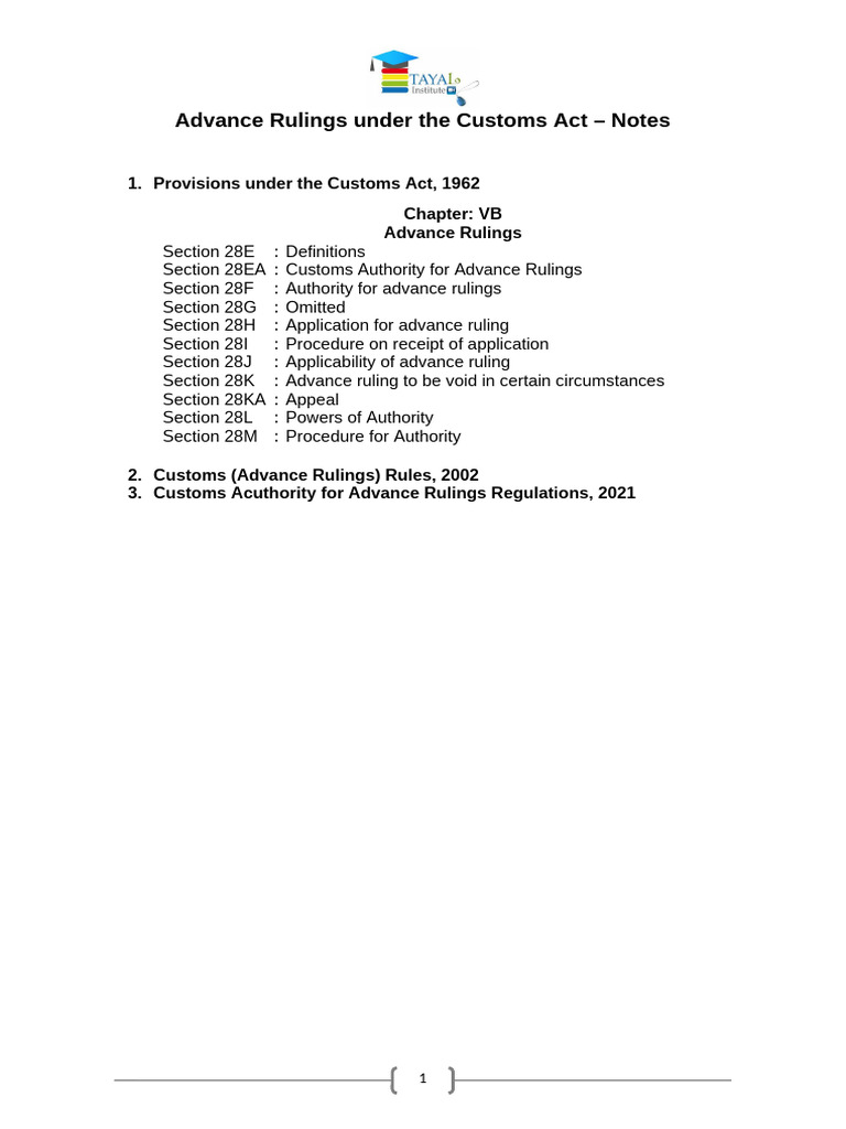 Advance Rulings - Notes | PDF | Customs | Misrepresentation