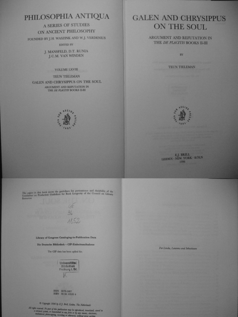 Teun Tieleman - Galen and Chrysippus on the Soul Argument and ...