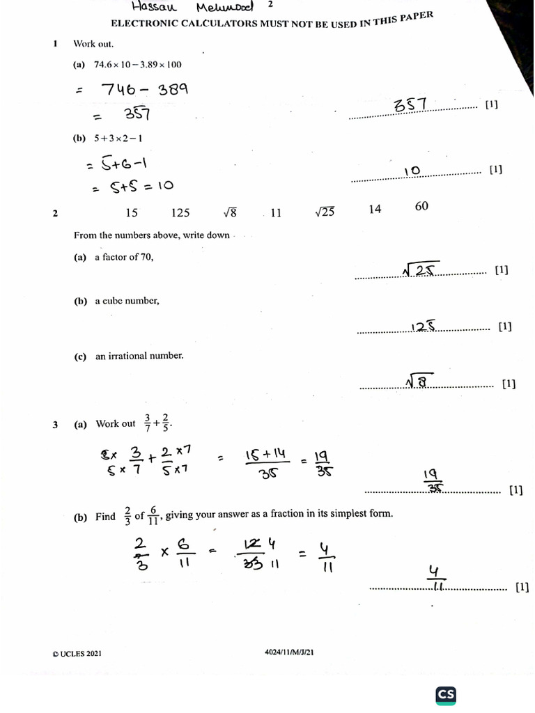 Mathematics MJ 2021 p1v1 (Solved) | PDF