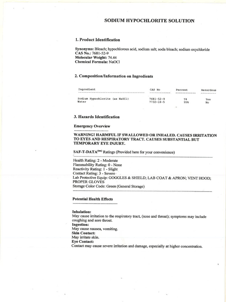Naocl Msds | PDF