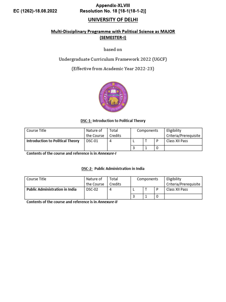 Political Science Major Minor Syllabus Sem 1[1] | PDF | Political ...