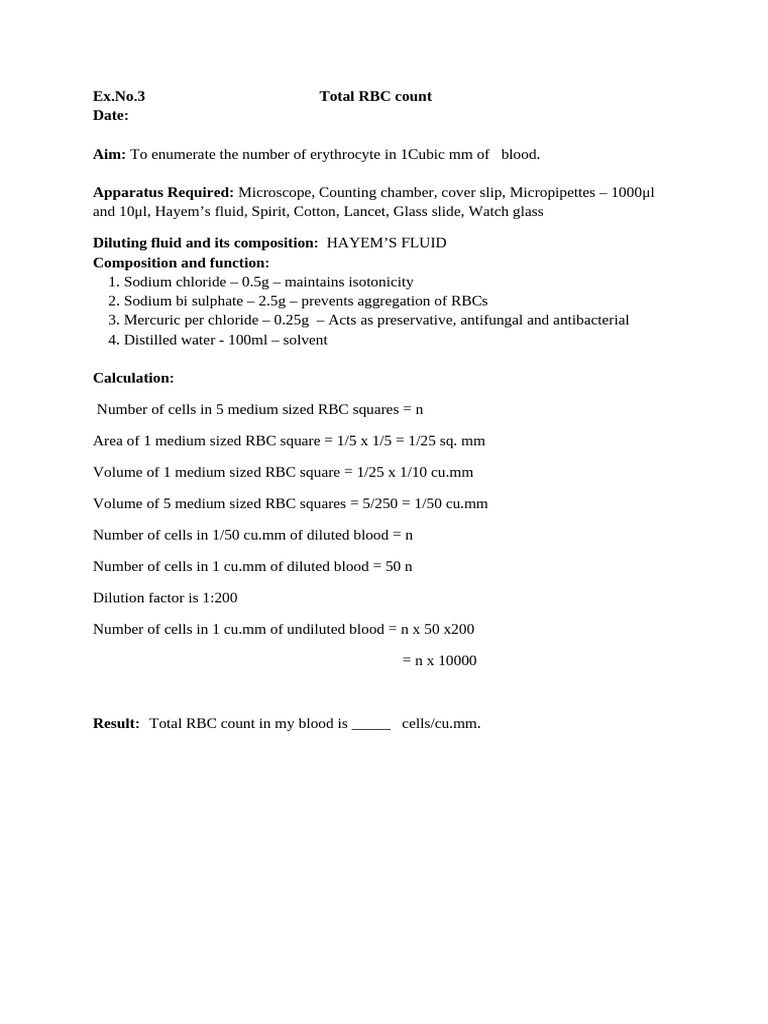 Total RBC Count | PDF | Anemia | Red Blood Cell