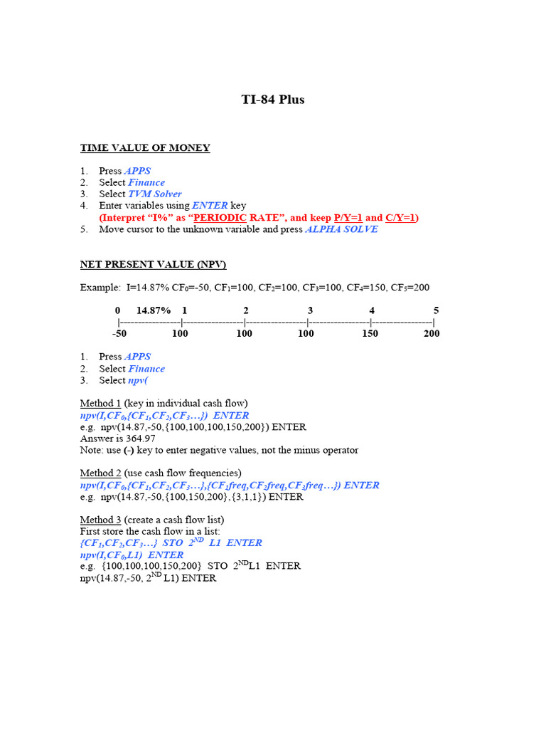 Ti-84 Plus (TVM, NPV, Irr) | PDF