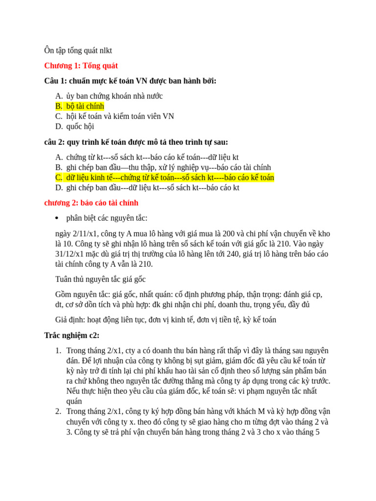 Ôn Tập Tổng Quát Nlkt | PDF