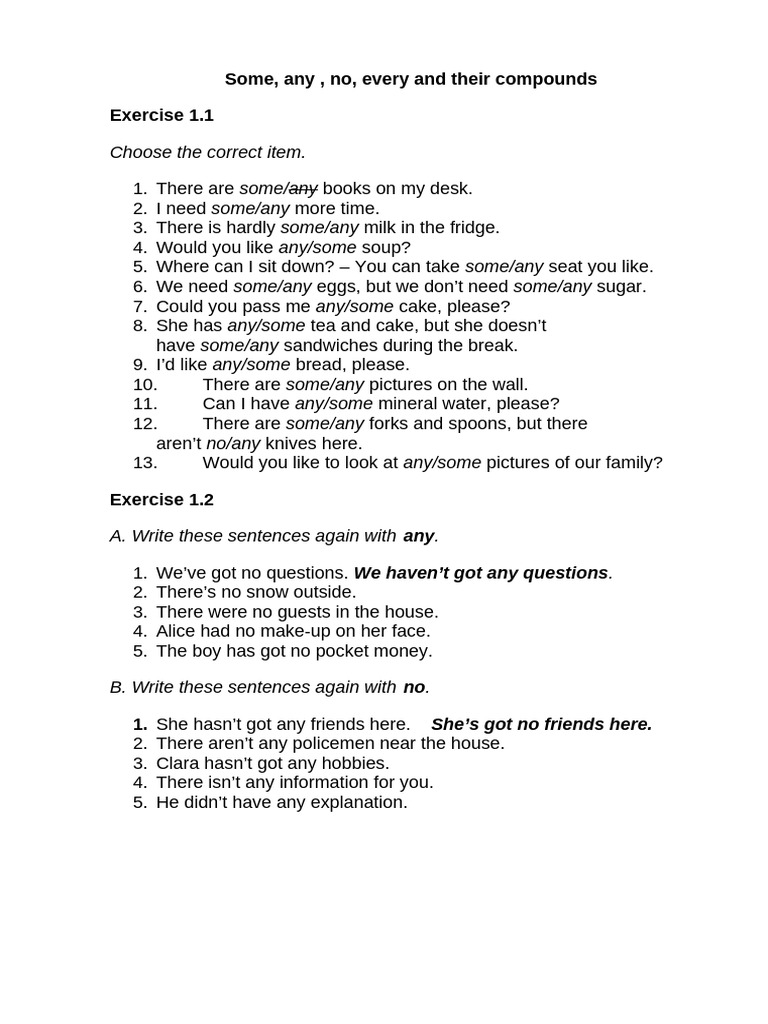 Some, Any, No, Every and Their Compounds | PDF