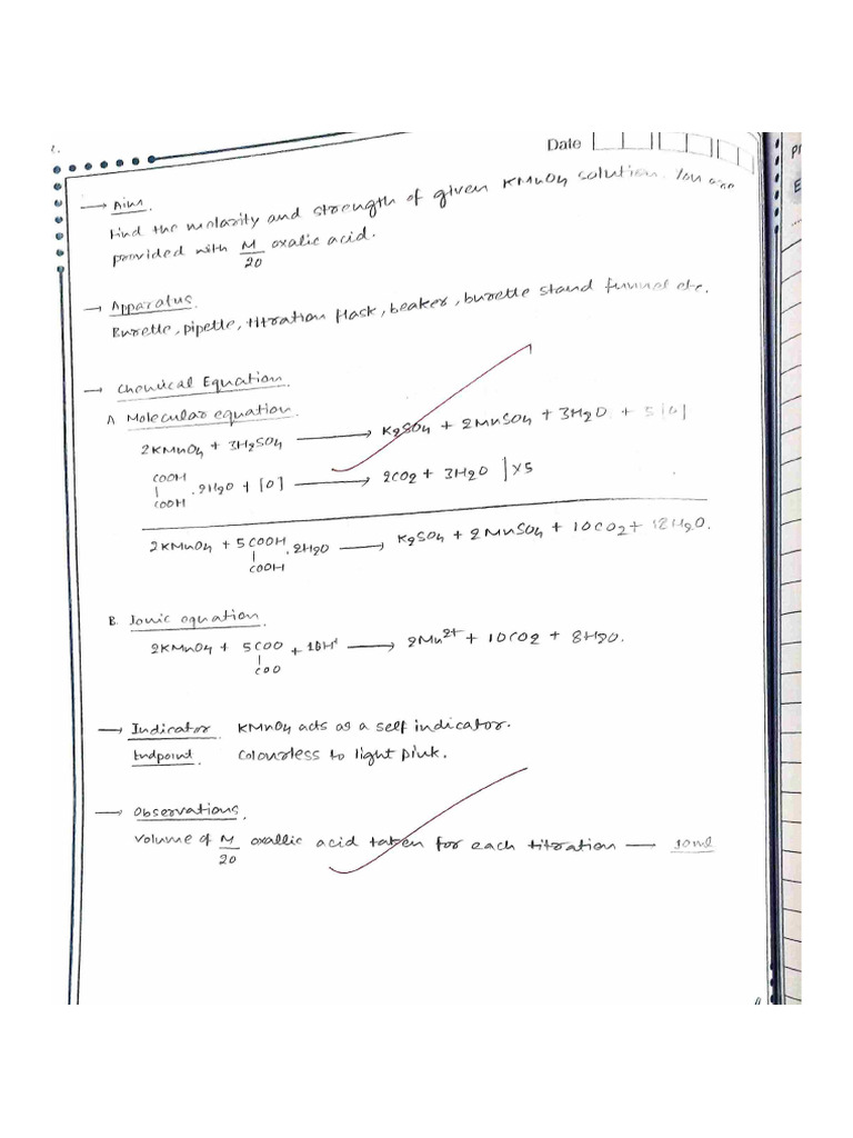12th Chemistry Oxalic Acid Practical (2024) | PDF