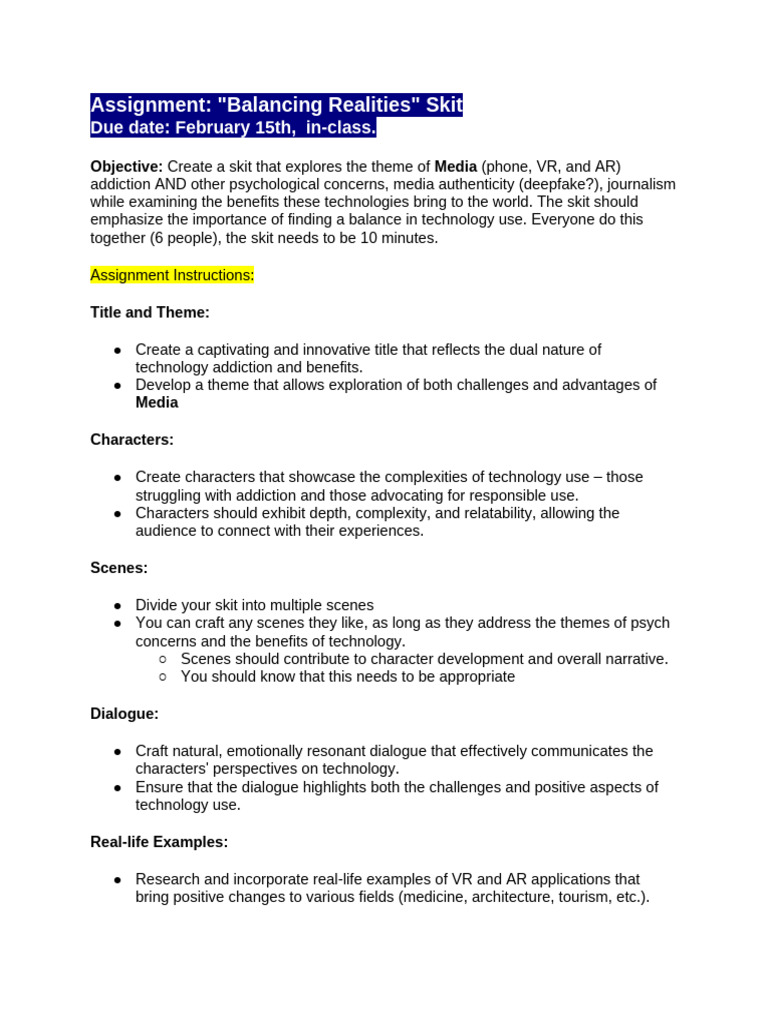 Assignment Balancing Realities Skit | PDF | Communication | Human ...