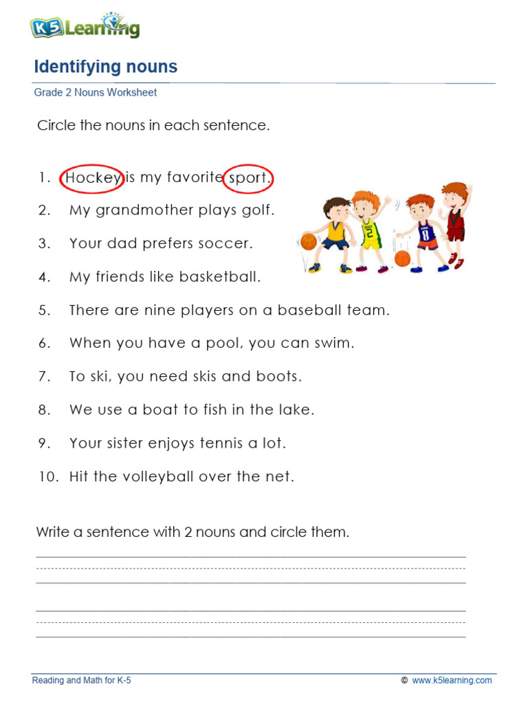 Grade 2 Grammar Worksheet Identify Nouns Sentences 0 | PDF