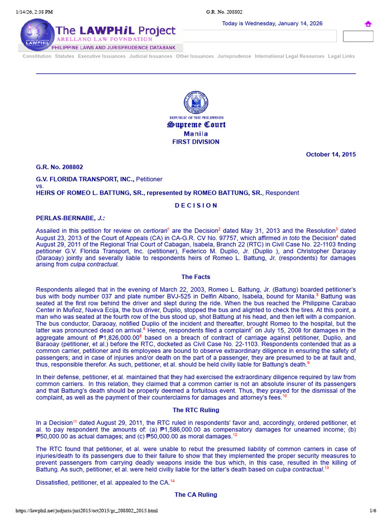 FLORIDA TRANSPORT, INC., vs. HEIRS OF ROMEO L. BATTUNG, SR ...