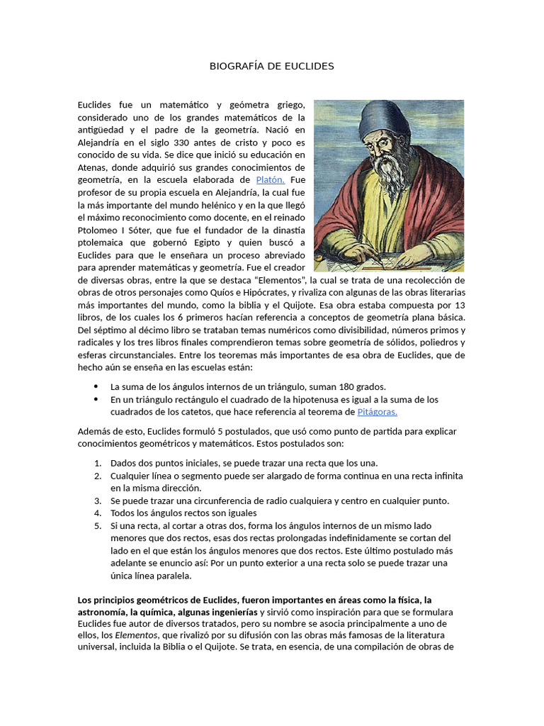 Biografía de Euclides | PDF | Euclides | Geometría