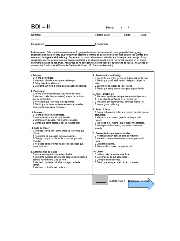 BDI II | PDF