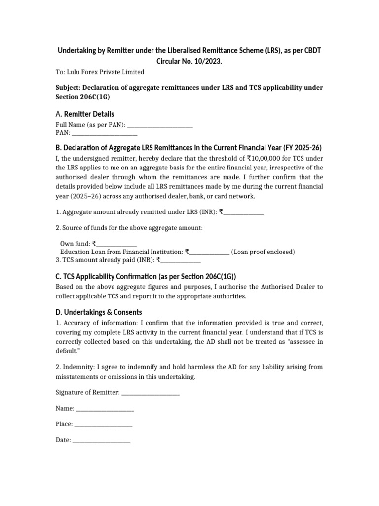 LRS Undertaking | PDF