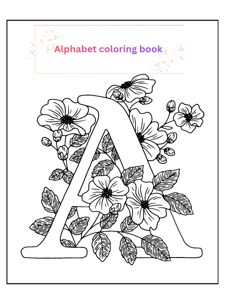 Alphabet Coloring Pages Worksheet in Black and White Illustrative Style ...