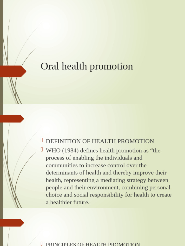 Oral health promotion | PDF | Health Promotion | Health Care