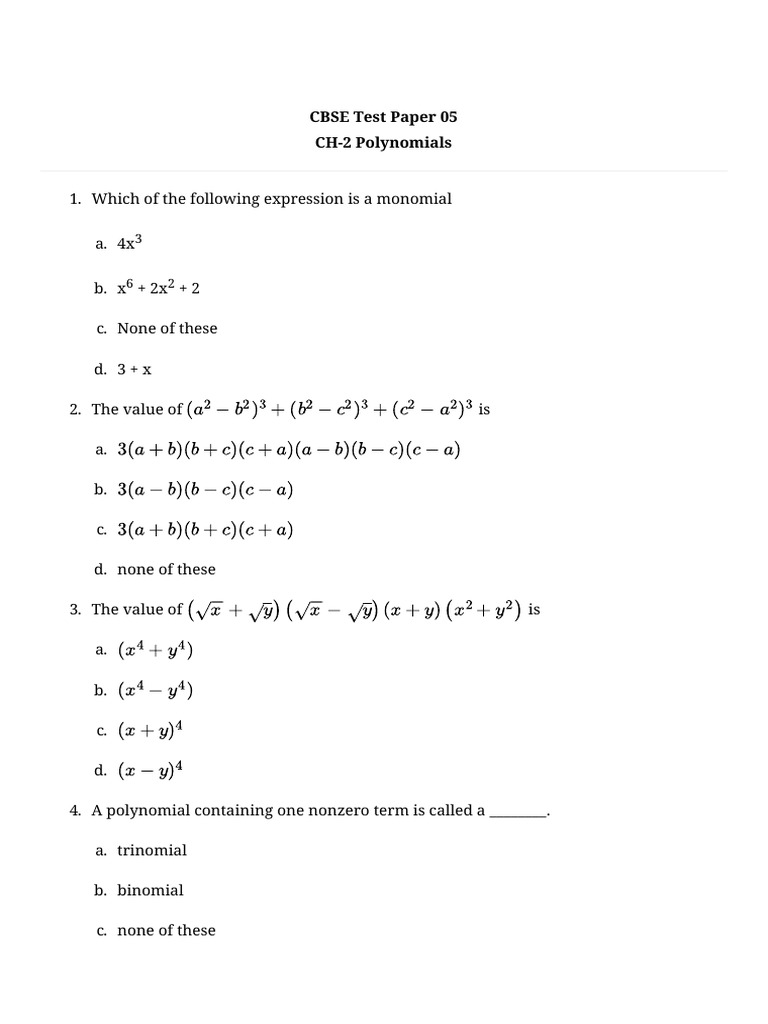 Polynomials Test | PDF