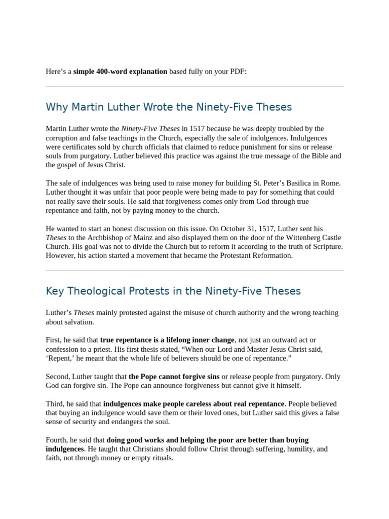 95 theses | PDF | Martin Luther | Religious Belief And Doctrine