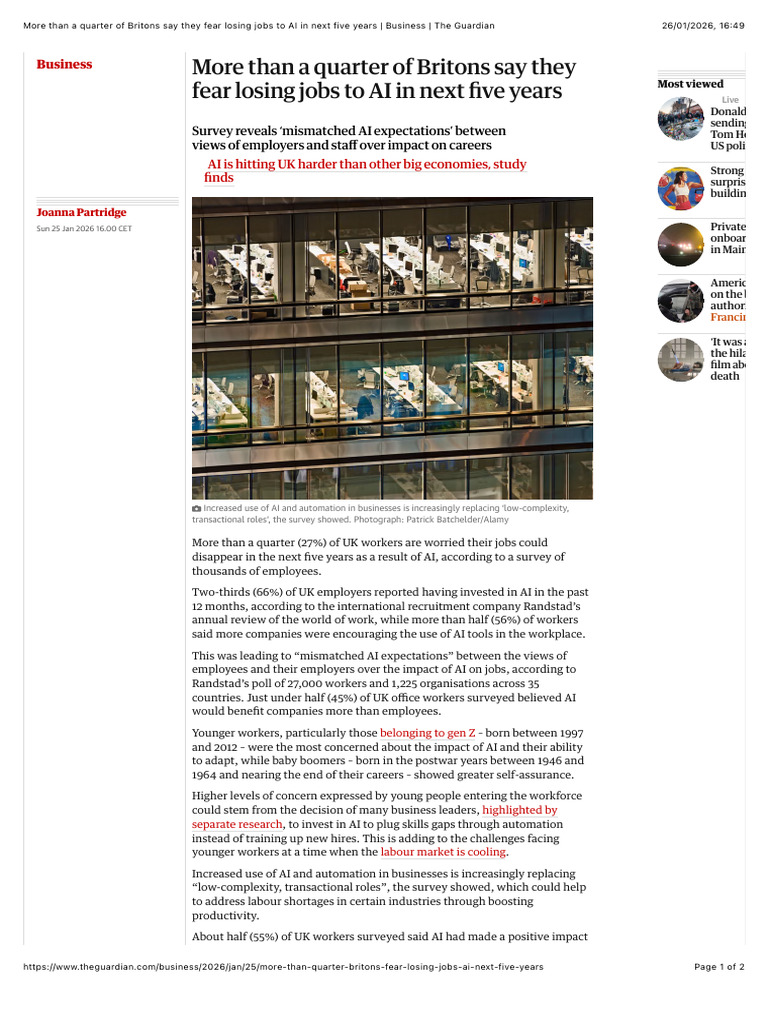 More Than a Quarter of Britons Say They Fear Losing Jobs to AI in Next ...