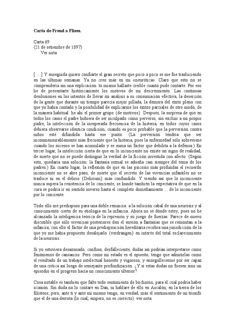 Carta 69 (1897) FREUD A FLIESS | PDF | Bienestar | Medicina