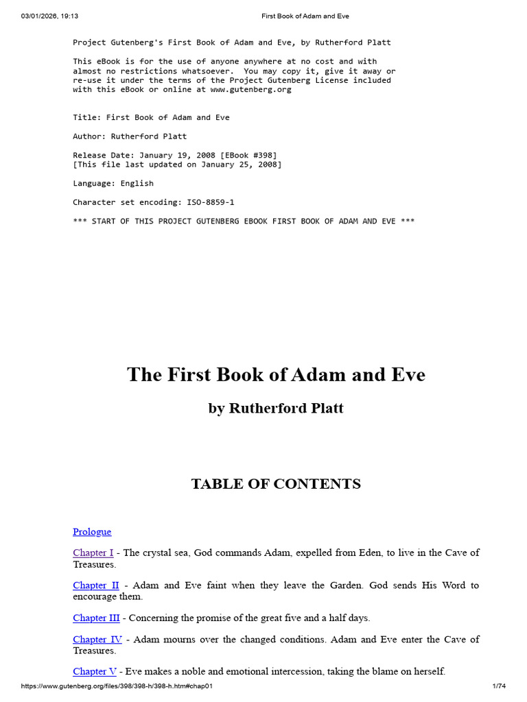 First Book of Adam and Eve | PDF | Adam | Adam And Eve