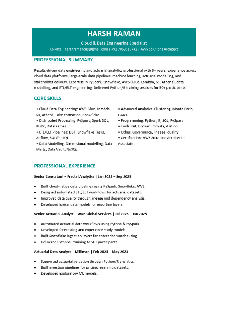 Harsh Raman Resume | PDF | Apache Spark | Software Engineering