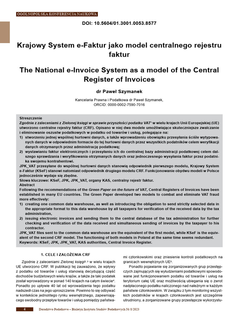 Krajowy System e Faktur Jako Model | PDF