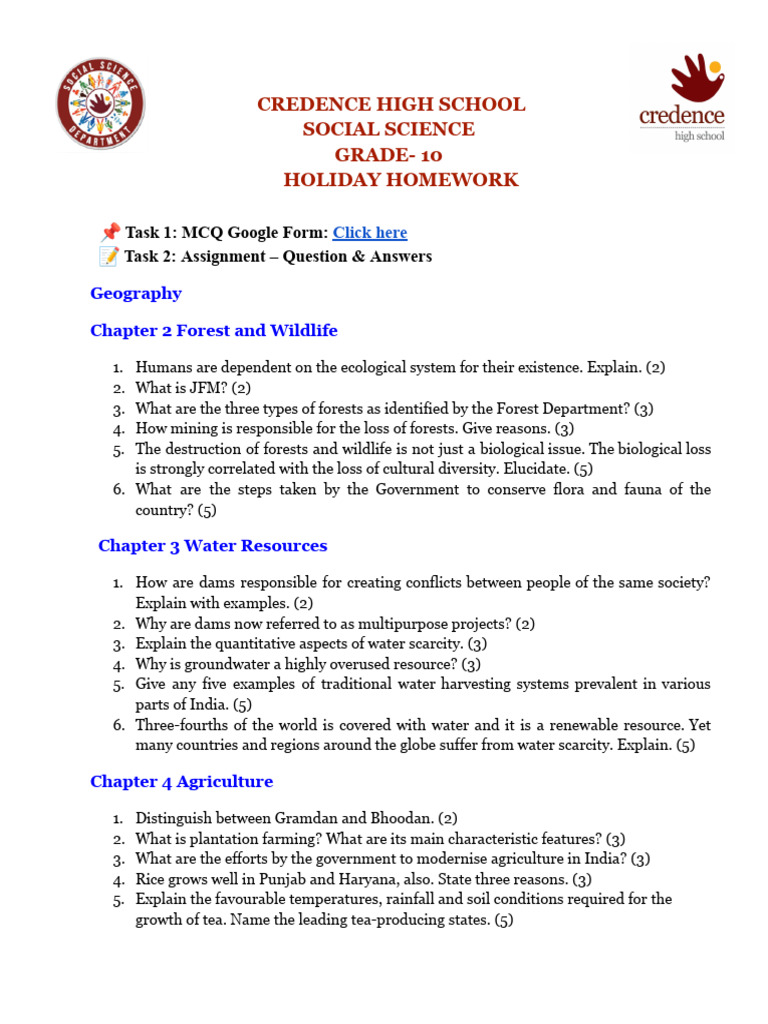Grade-10 Holiday Homework (2025-26) | PDF | Nationalism | Economy Of India