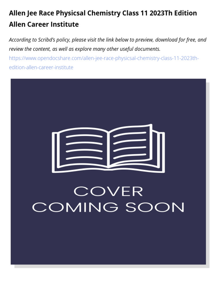 Allen Jee Race Physicsal Chemistry Class 11 2023th Edition Allen Career Institute | PDF | Mole ...