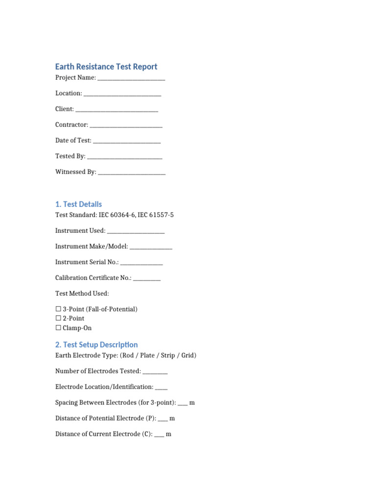 Earth Resistance Test Report | PDF