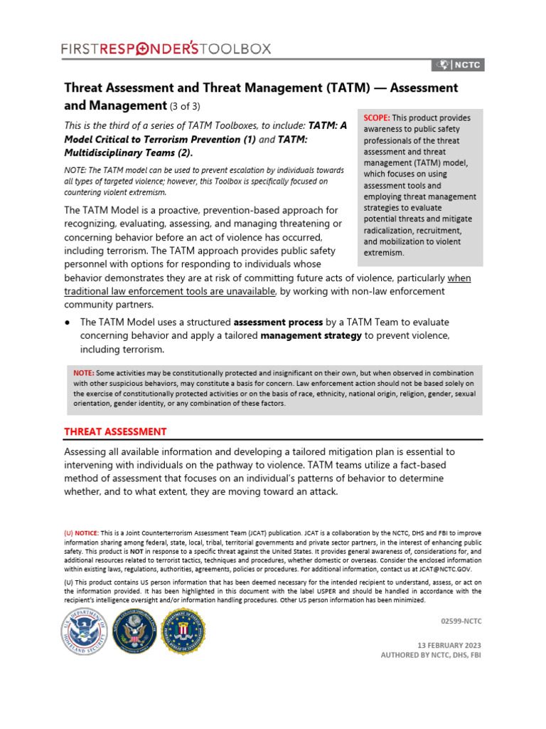138cs - First Responder Toolbox - Threat Assessment and Threat ...
