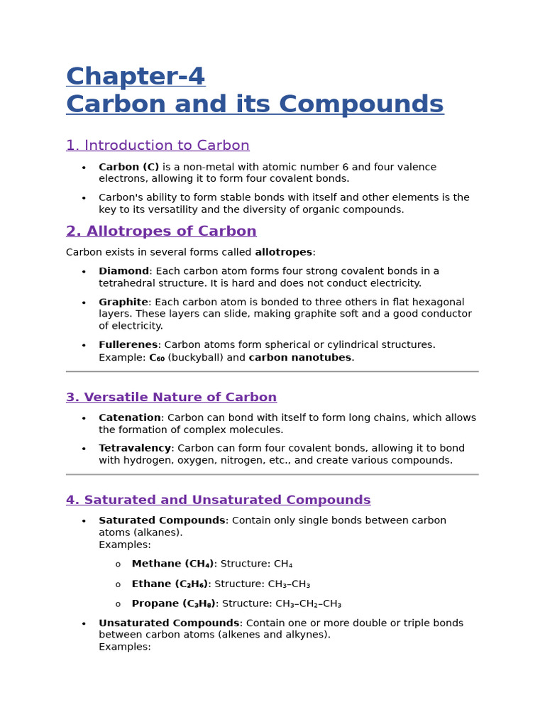 Carbon and Its Compounds Notes | PDF | Alkene | Carboxylic Acid