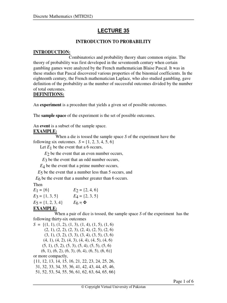 Lecture 35 - Discrete Maths | PDF | Probability Theory | Probability