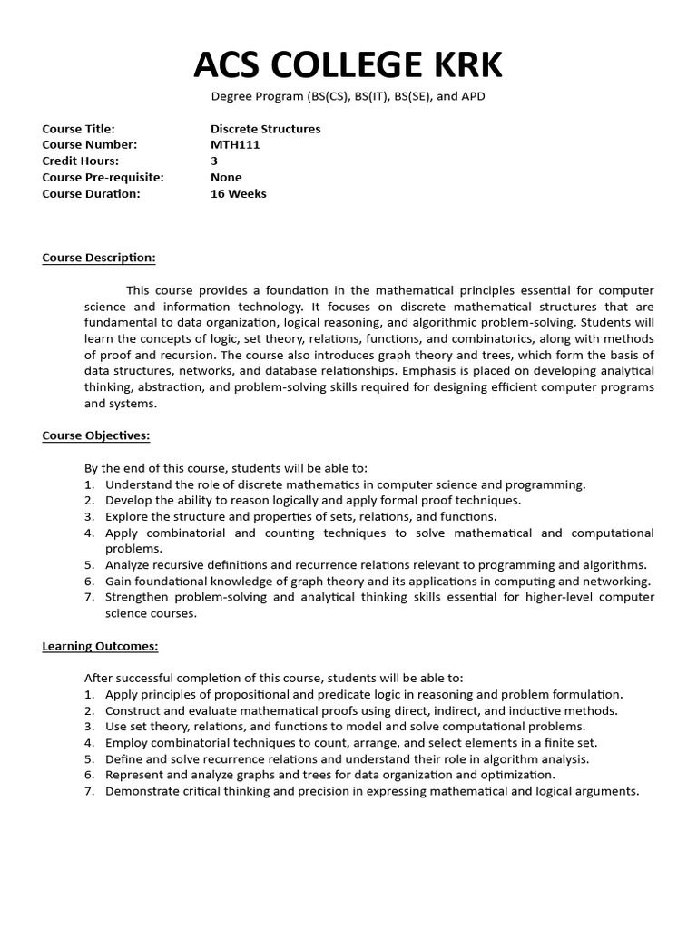 Discrete Structures Outline | PDF | Function (Mathematics) | Discrete ...