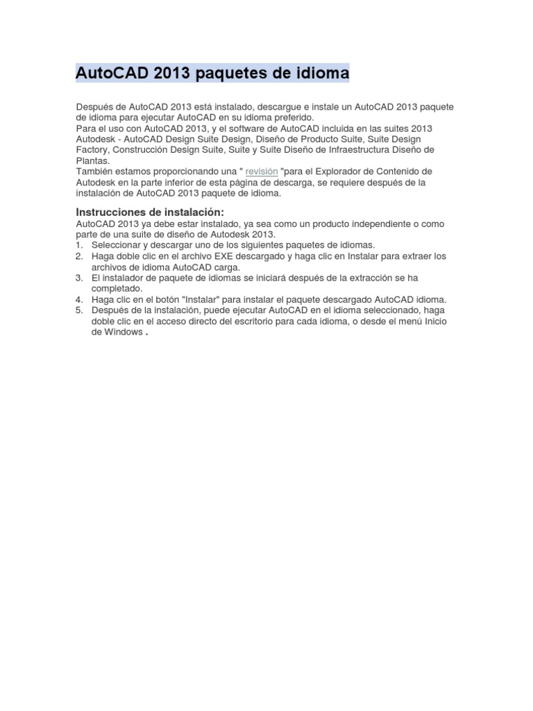 AutoCAD 2013 Paquetes de Idioma | PDF