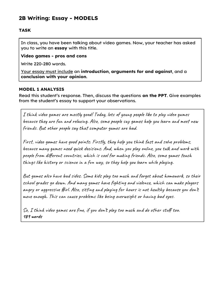 2B Writing Essay MODELS | PDF | Essays | Video Games