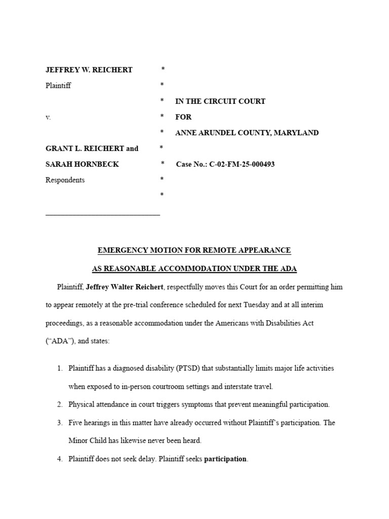 Emergency Motion Reichert | PDF | Americans With Disabilities Act Of ...