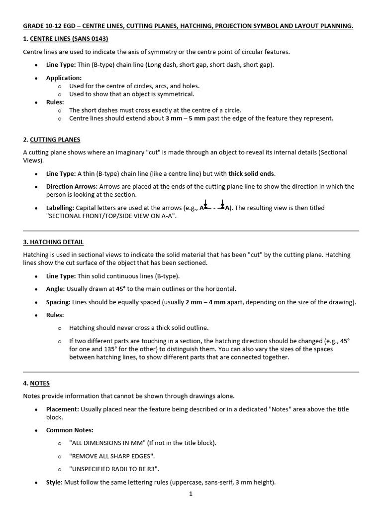GRADE 10 - 12 Cutting Planes, Centre Lines, Hatching, Notes, Projection ...