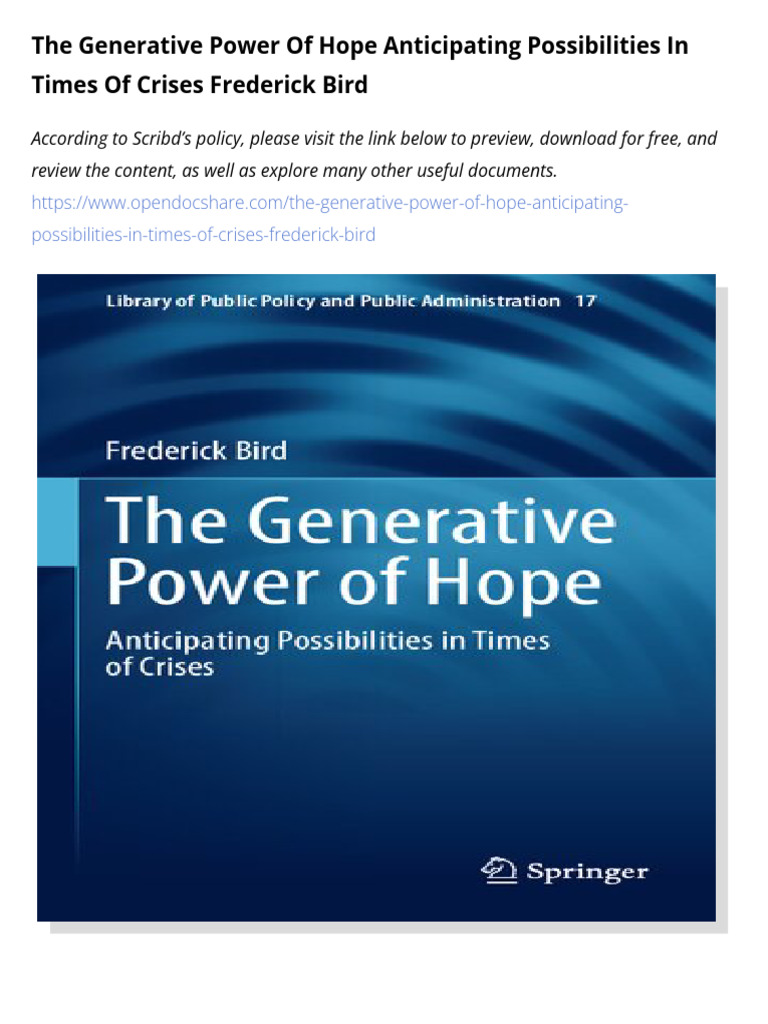 The Generative Power Of Hope Anticipating Possibilities In Times Of ...