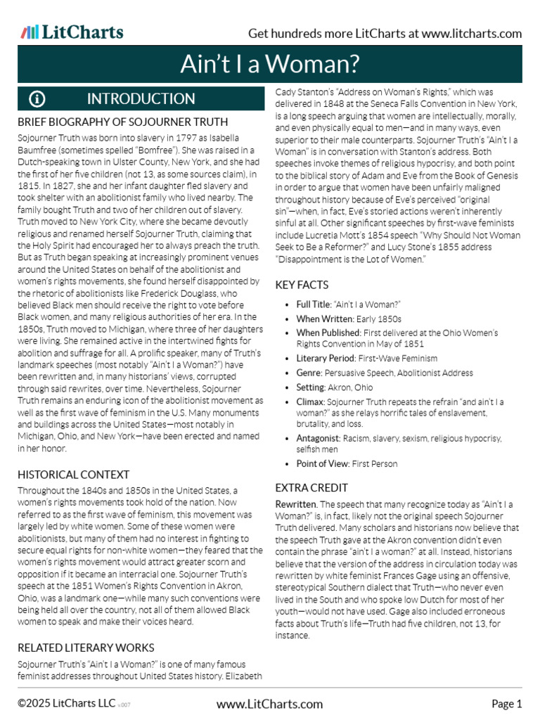 Aint I a Woman LitChart | PDF